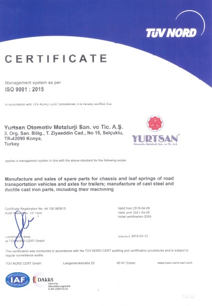 Yurtsan Belgelerimiz - YURTSAN OTOMOTİV METALURJİ